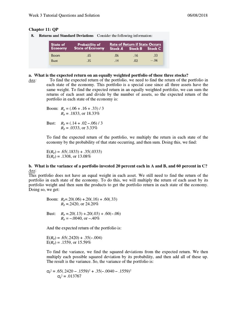 Week 3 Tutorial Questions and Solutions | Download Free PDF | Beta ...