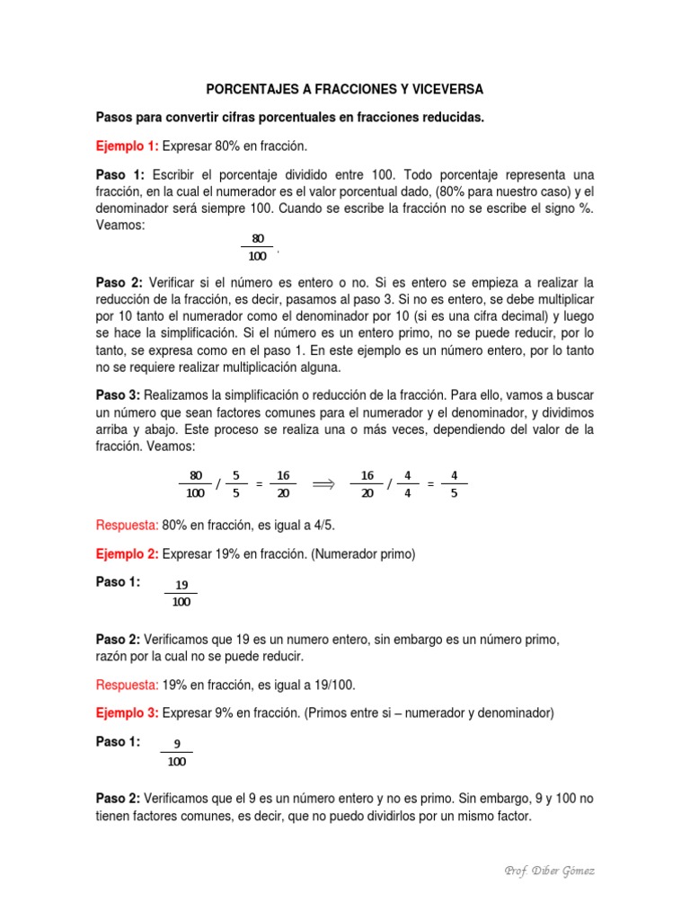 Porcentajes A Fracciones y Decimales | PDF | Fracción (Matemáticas ...