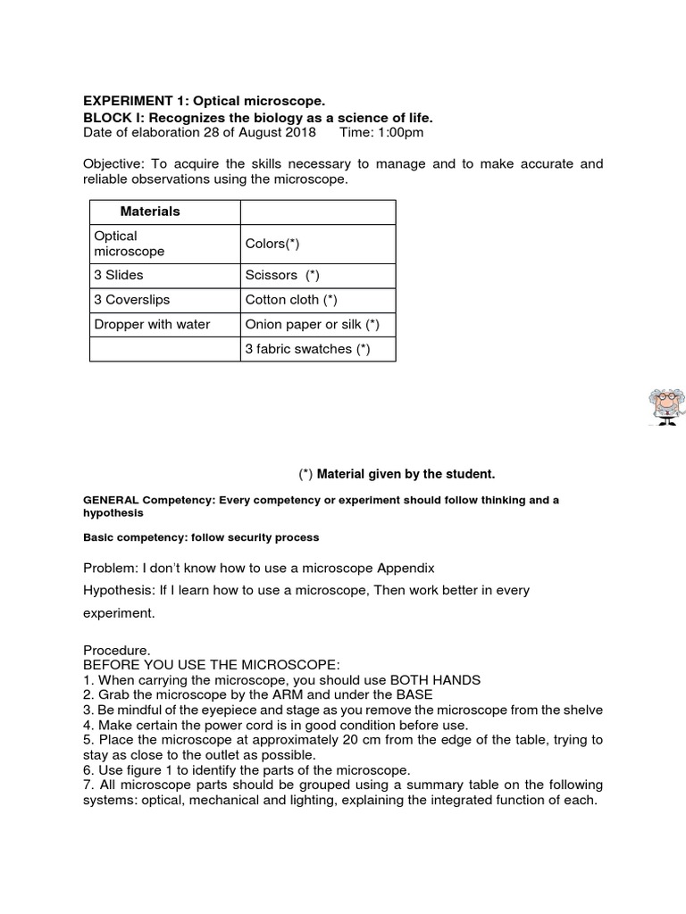 EXPERIMENT 1: Optical Microscope. BLOCK I: Recognizes The Biology As A ...
