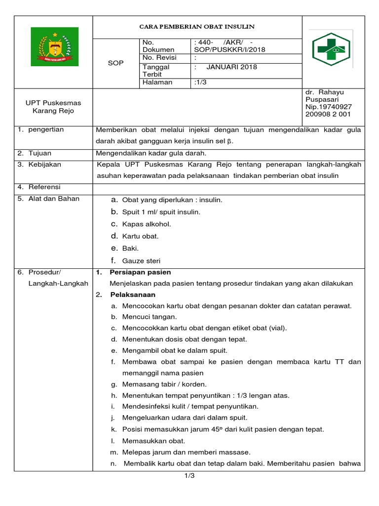 Sop Cara Pemberian Insulin | PDF