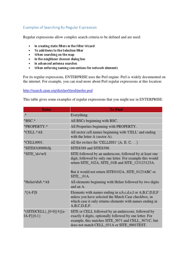 Examples of Searching by Regular Expression: Enter To Find | PDF | Regular Expression | Areas Of ...