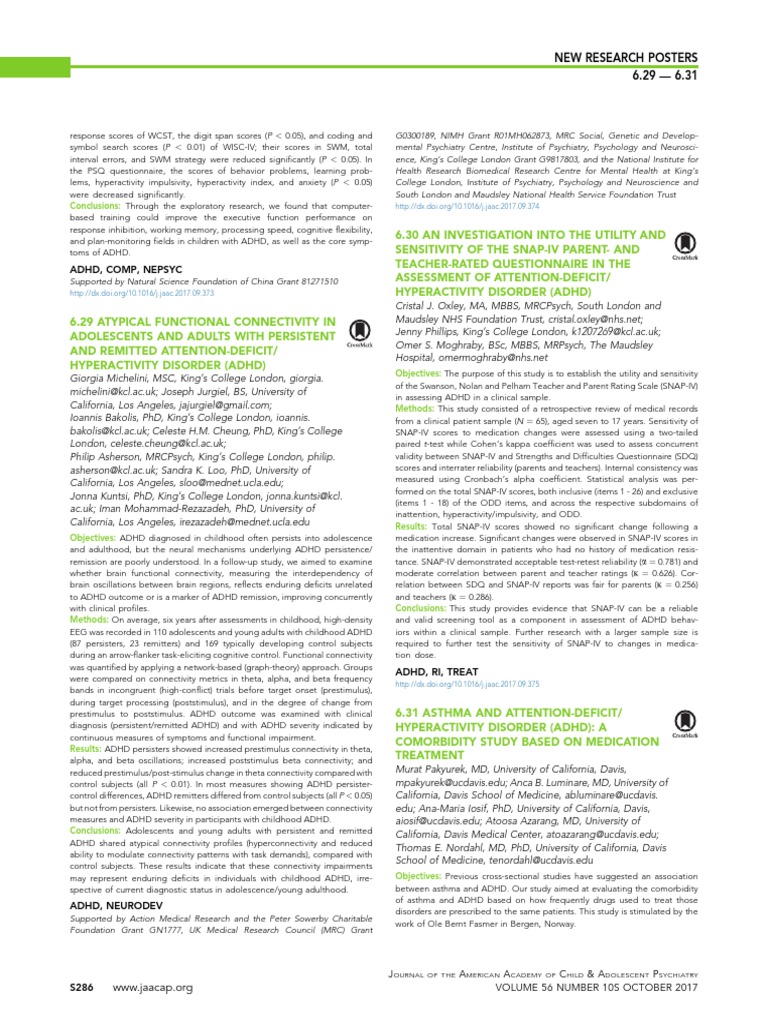 The Snap-IV Parent- And Teacher-rated Questionnaire | Attention Deficit ...