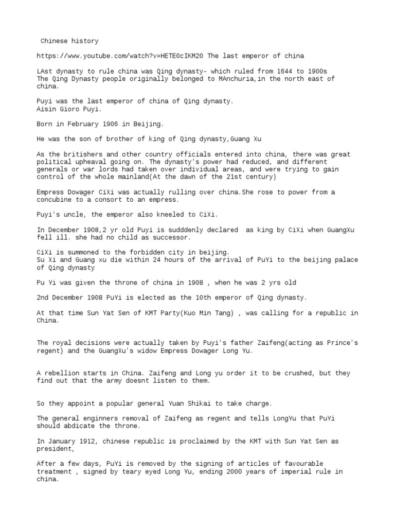 BBC Documentary The Last Emperor of China | PDF | Qing Dynasty | China