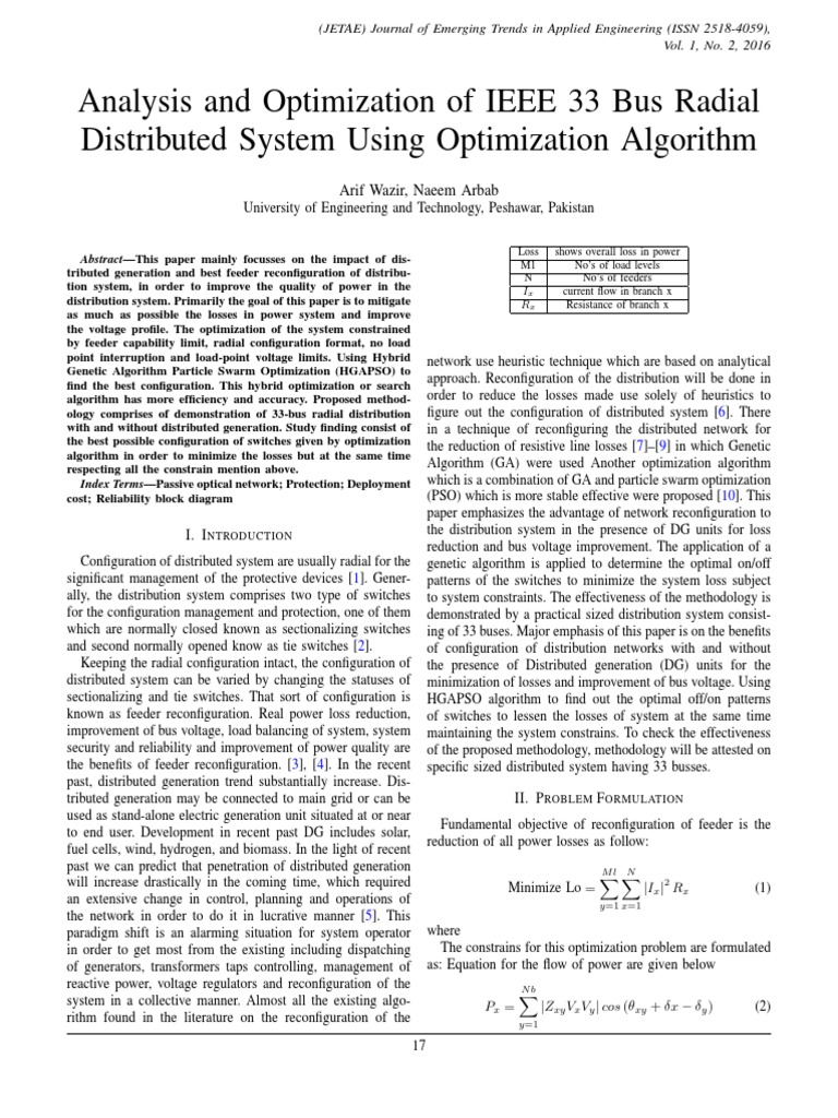 Analysis And Optimization Of Ieee 33 Bus Radial Distributed System Using Optimization Algorithm