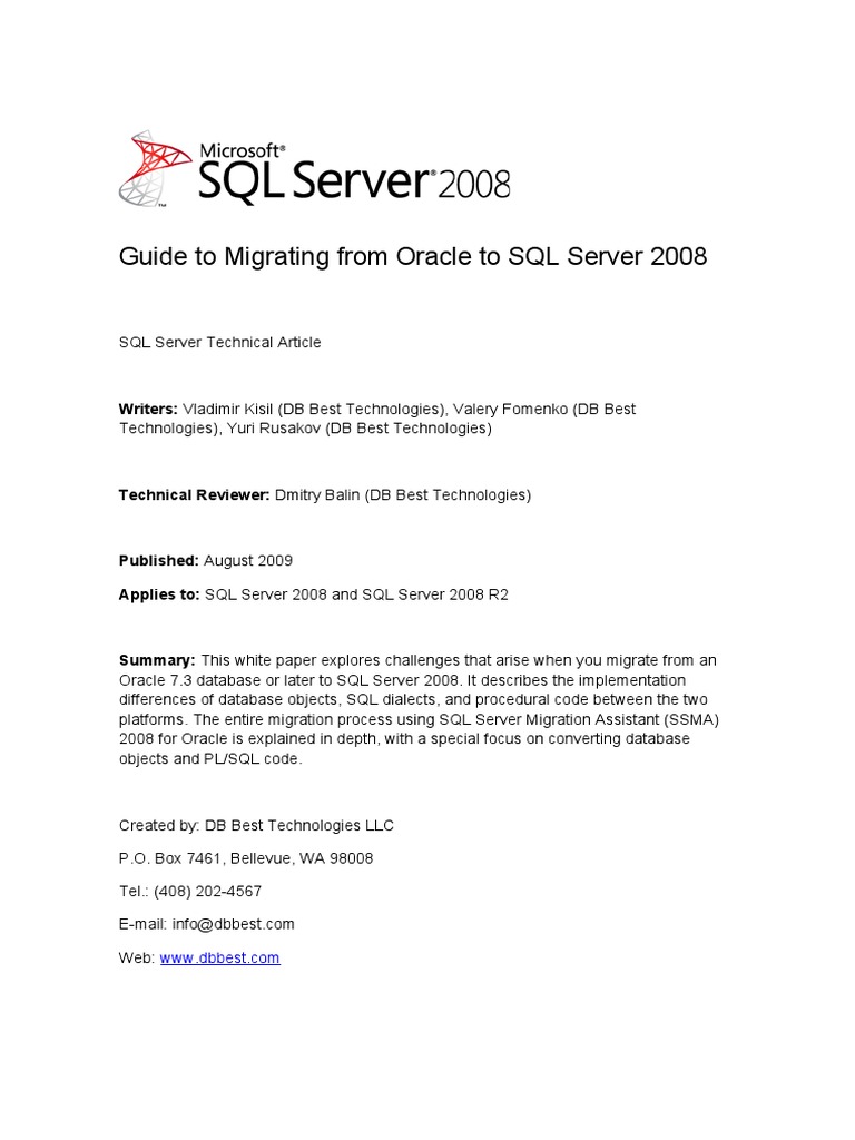 Migrate Oracle To SQL Server 2008 | PDF | Pl/Sql | Subroutine