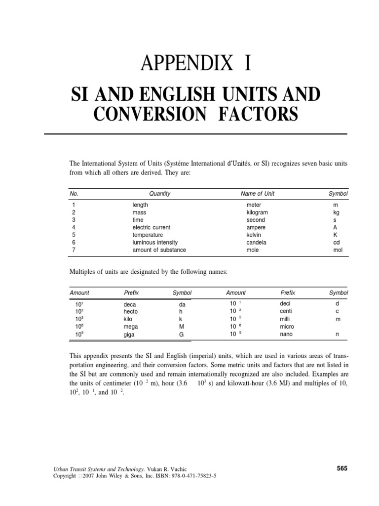 Appendix I: Si and English Units and Conversion Factors | PDF ...