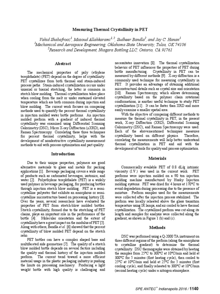 Measuring Thermal Crystallinity in PET: Spe Antec Indianapolis 2016 ...