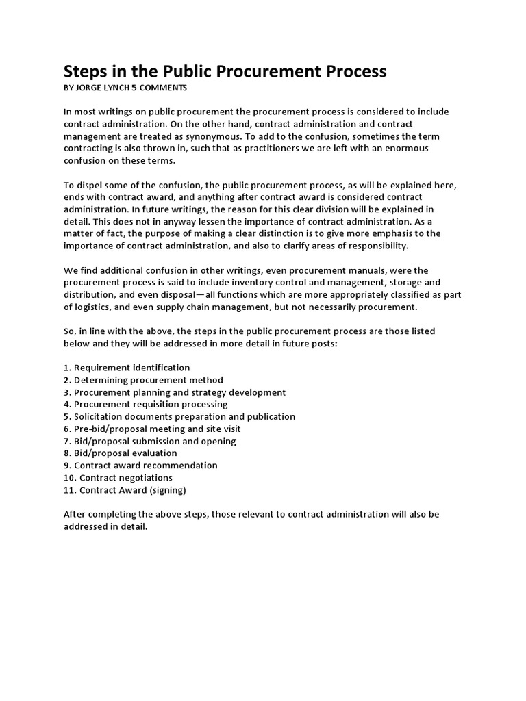 Public Procurement Process Steps Explained | PDF | Law