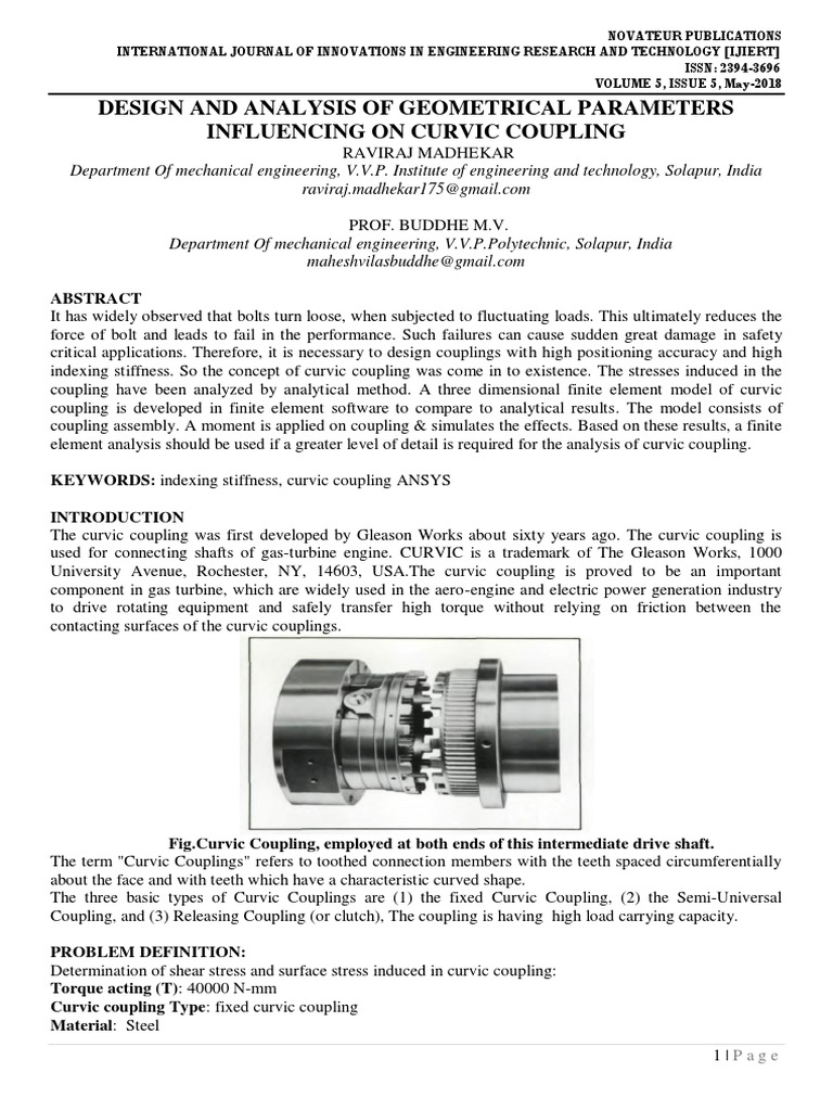 Design and Analysis of Geometrical Parameters Influencing On Curvic ...