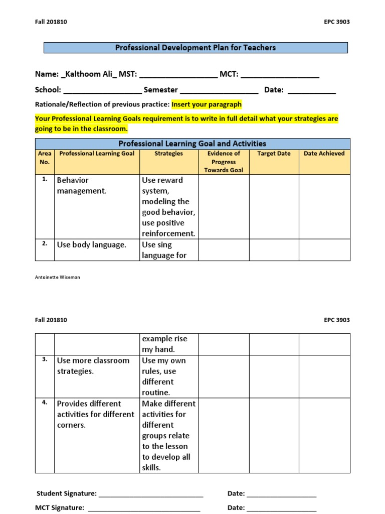 Teacher Professional Development Plan | PDF