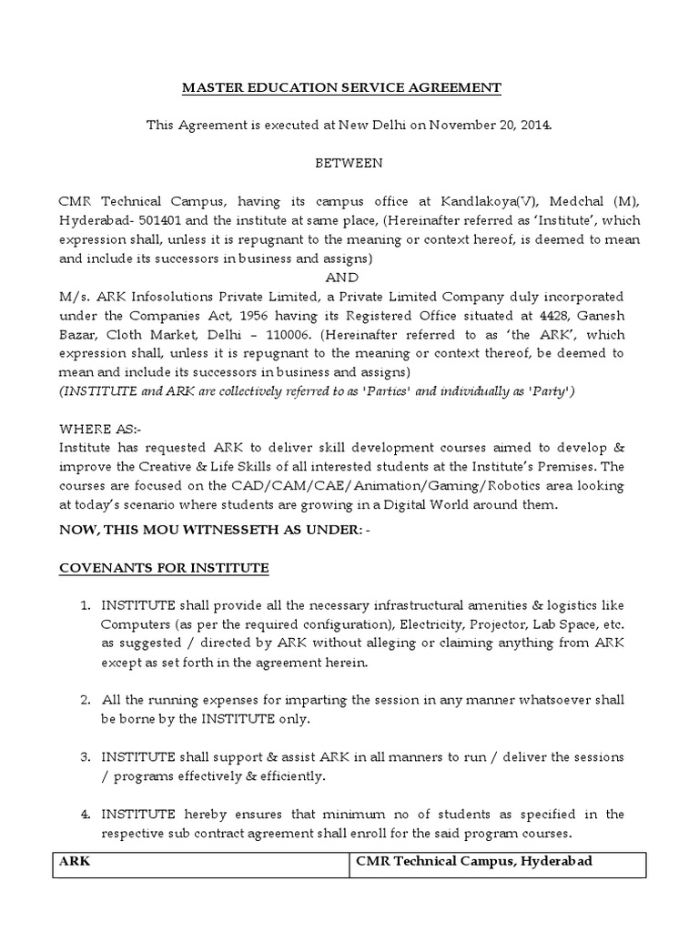 Master Education Service Agreement | PDF | Virtue | Government Information