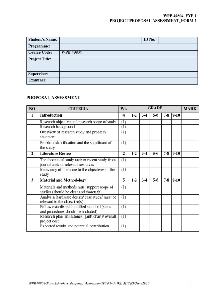 FORM 2 Proposal Assessment PDF | PDF | Thesis | Knowledge