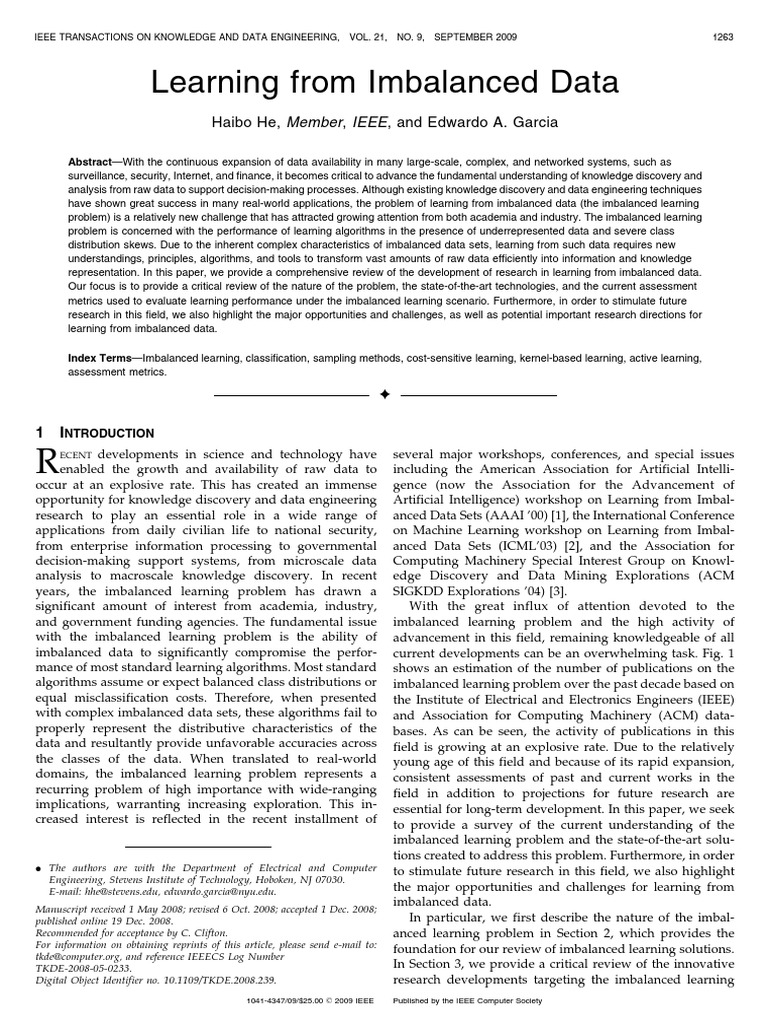 Learning From Imbalanced Data | PDF | Cluster Analysis | Statistical Classification