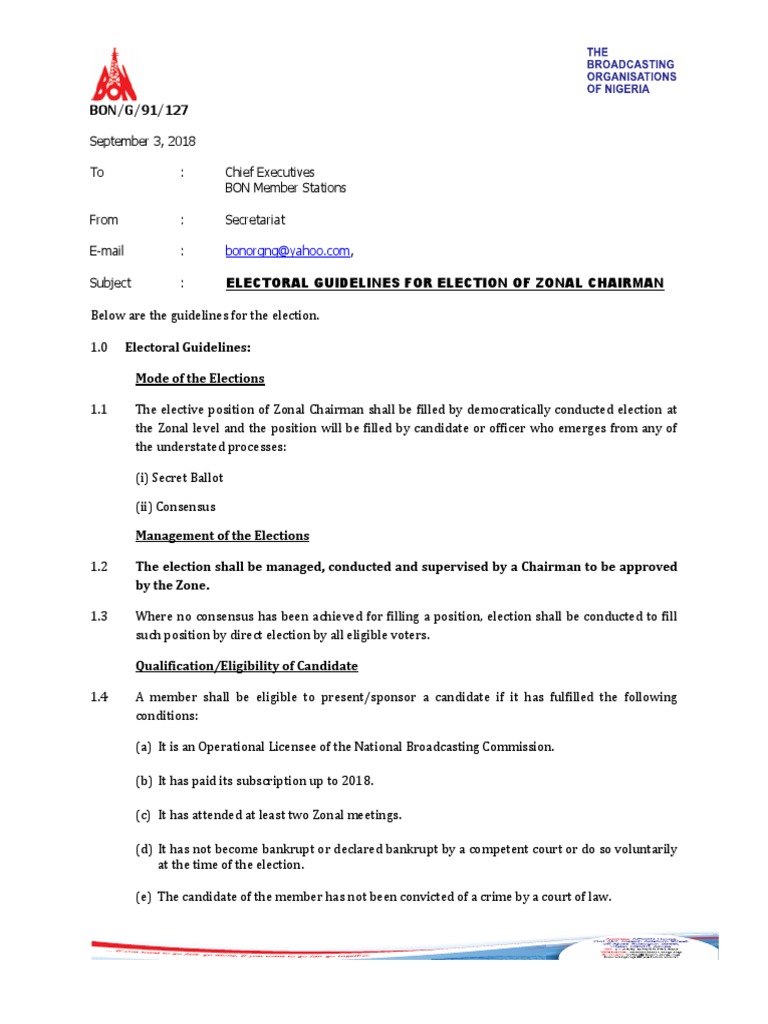 Zonal Chairman Election Guidelines | PDF | Elections | Voting