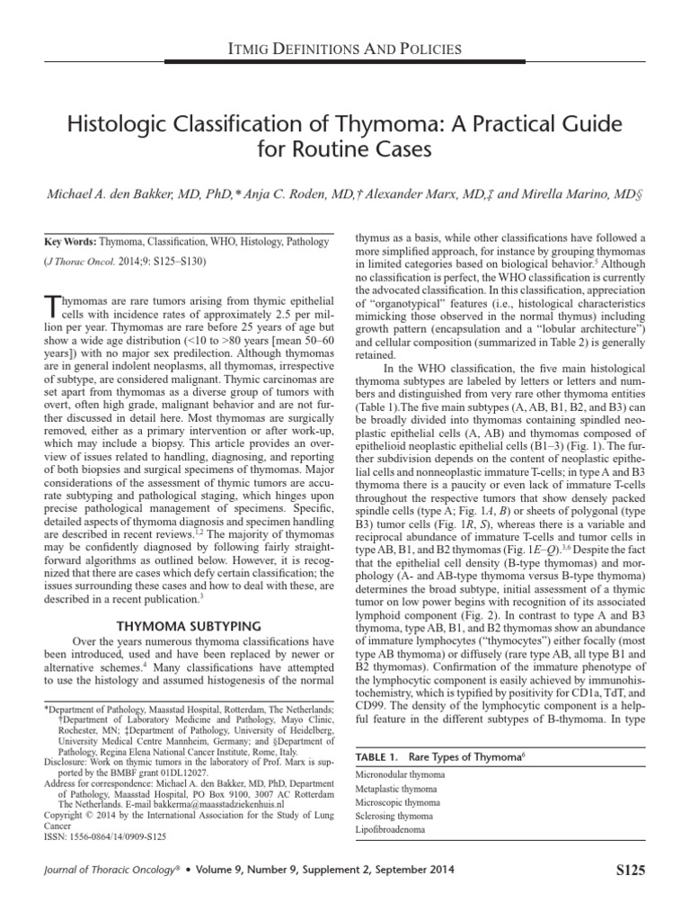 Histologic Classification of Thymoma: A Practical Guide For Routine ...