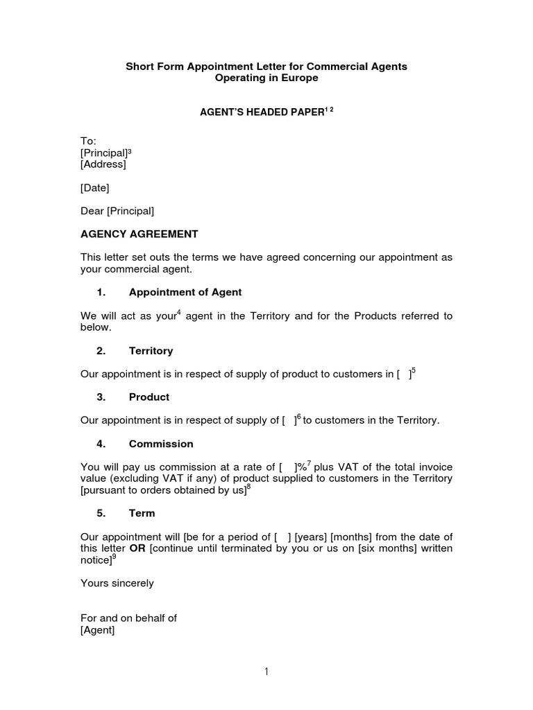 Exclusive Agent Appointment Letter | PDF | Law Of Agency | Value Added Tax