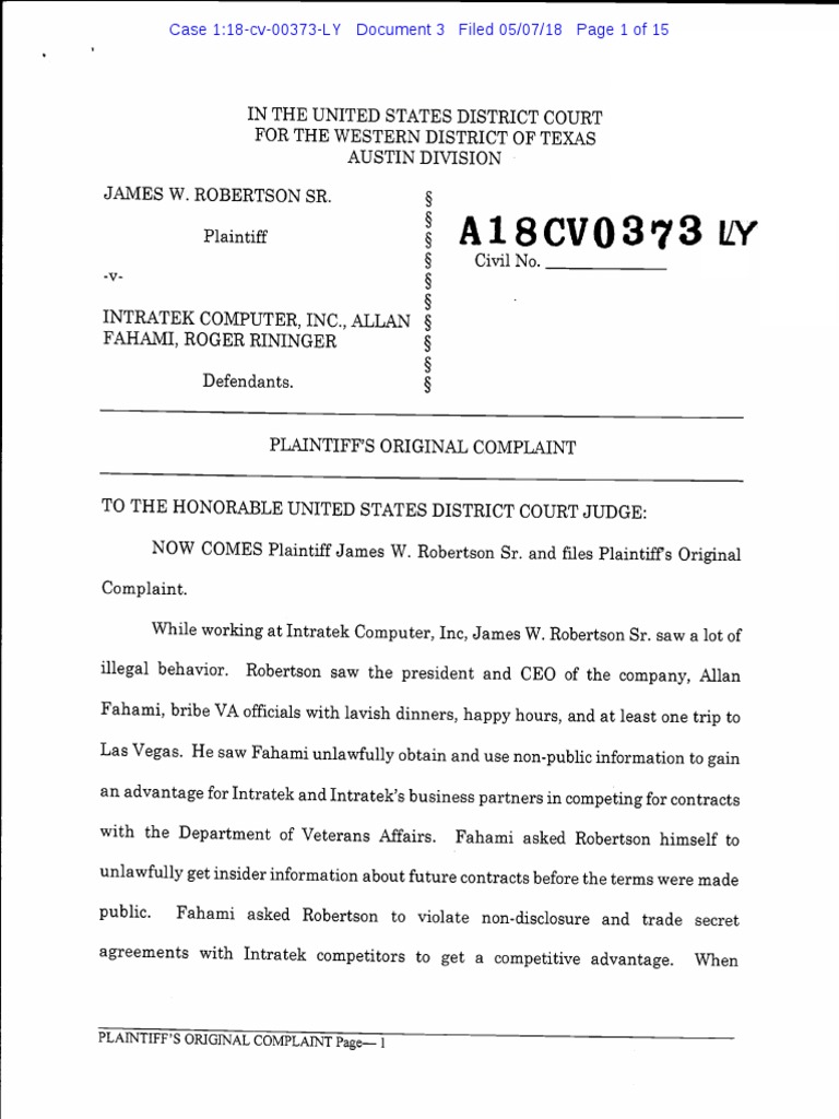 Plaintiff's Original Complaint Alleging Whistleblower Retaliation | PDF ... Plaintiff's Original Complaint Alleging Whistleblower Retaliation | PDF ...