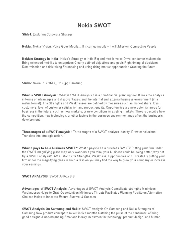 Nokia Swot | PDF | Nokia | Swot Analysis