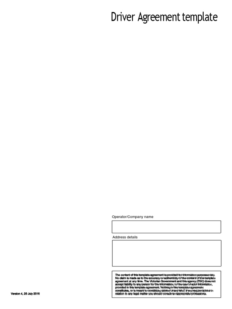 Driver Agreement Template: Operator/Company Name | PDF | Taxicab | Fee