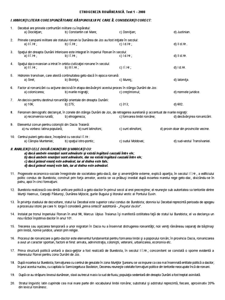 Test 1 Istorie | PDF