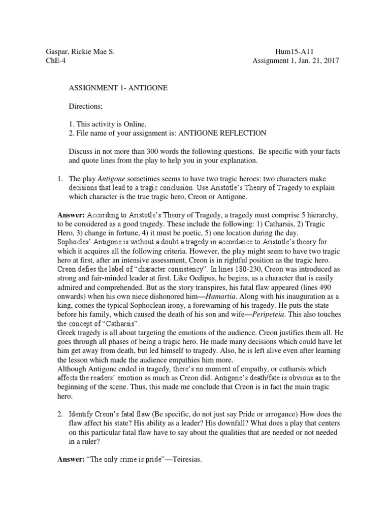 Antigone Reflection | PDF | Tragedy | Sophocles