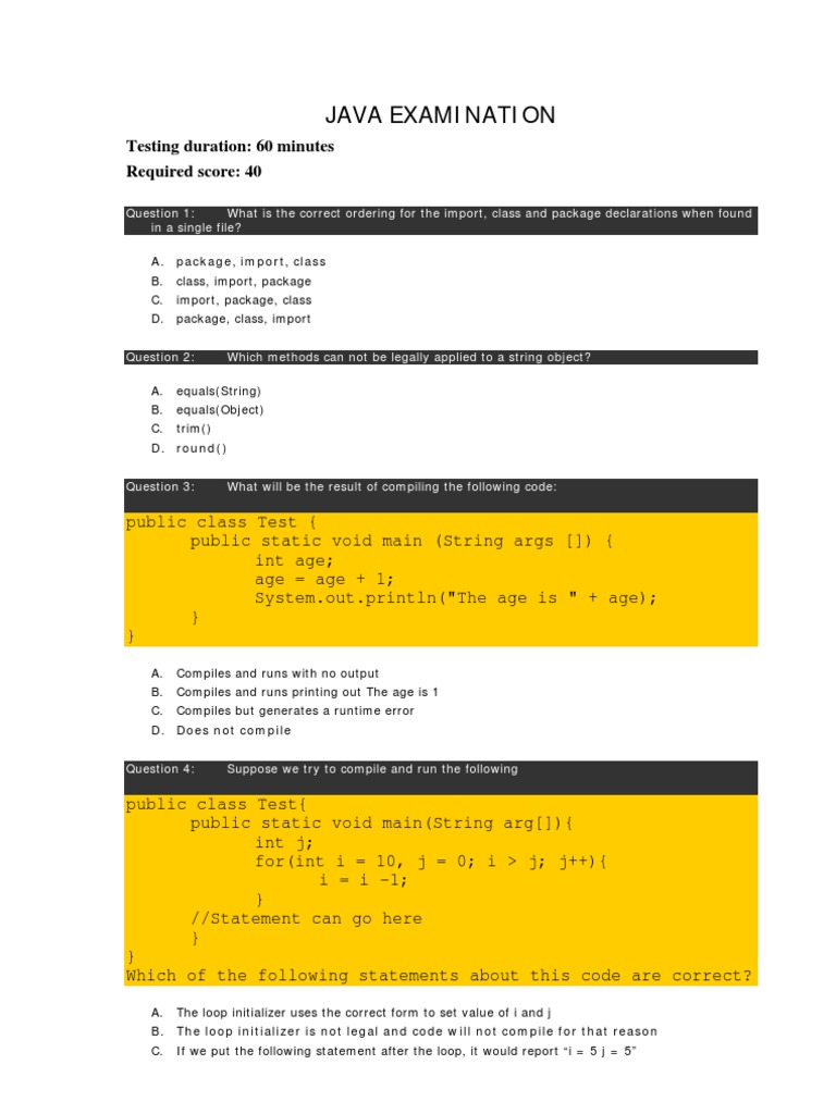 Java Examination Include Answer Pdf C Programming Language Class Computer Programming