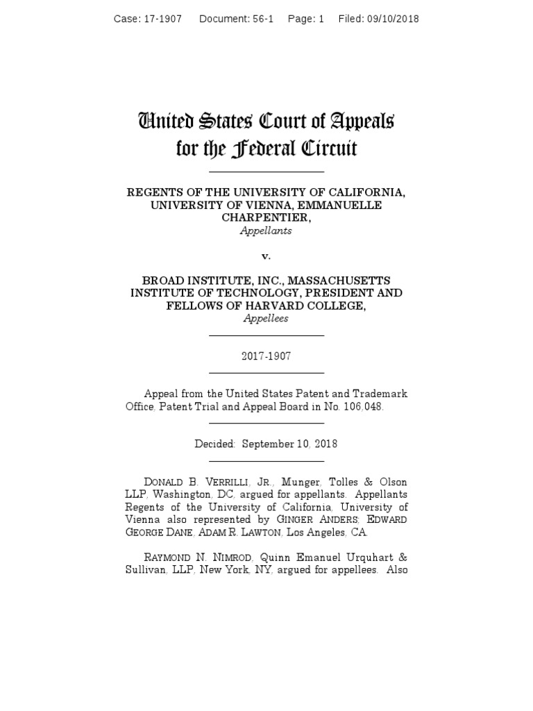CRISPR CAFC Decision | PDF | Crispr | Certiorari