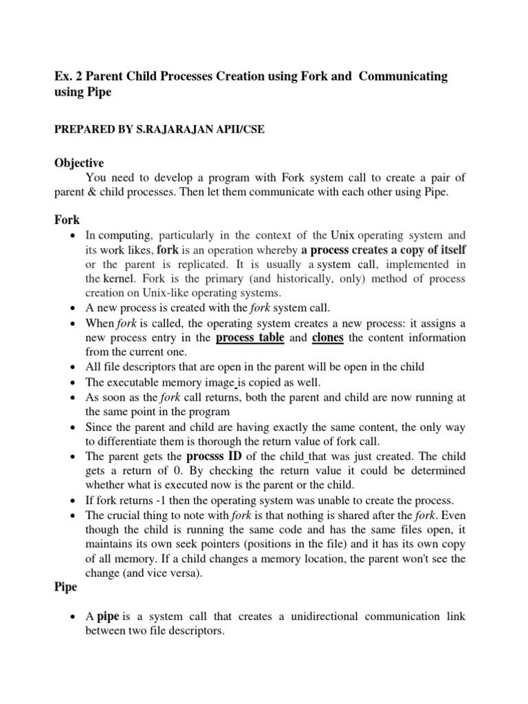 Ex. 2 Parent Child Processes Creation Using Fork and Communicating ...