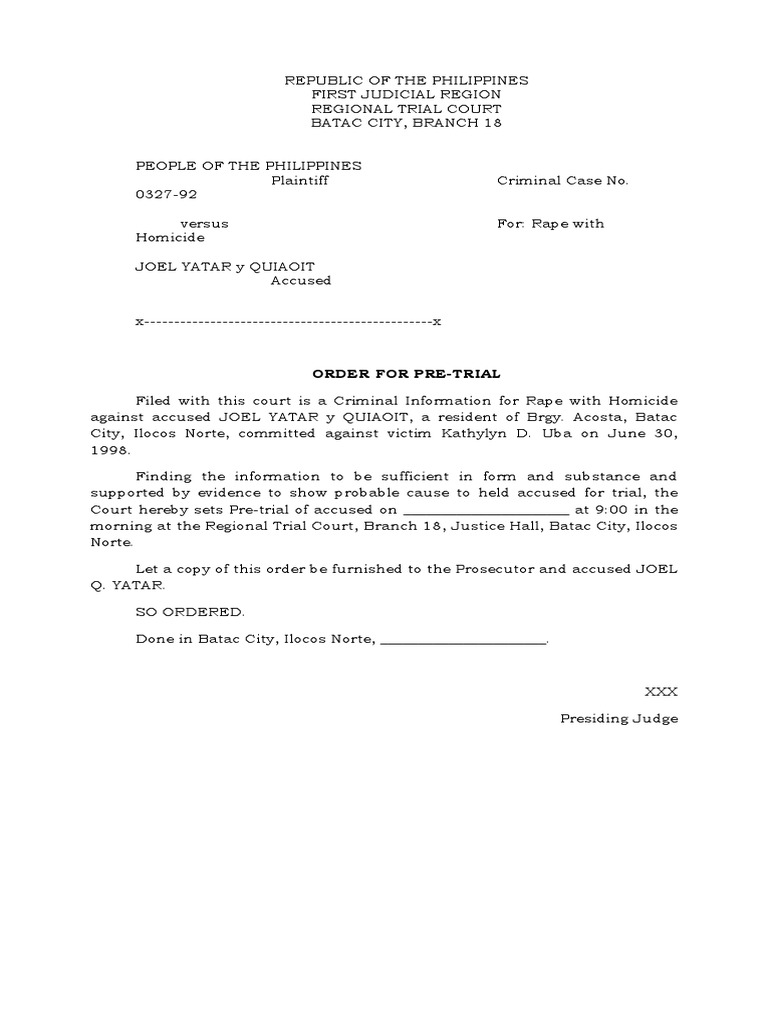 Order Pre Trial | PDF