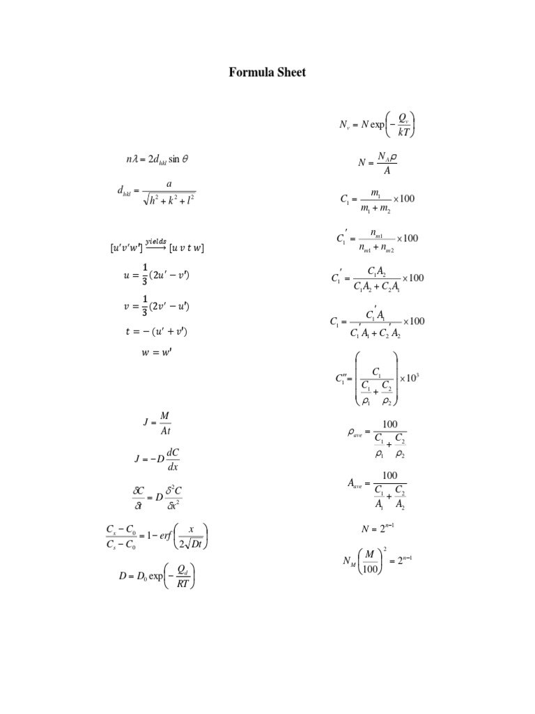 Formula Sheet: KT Q N N | PDF