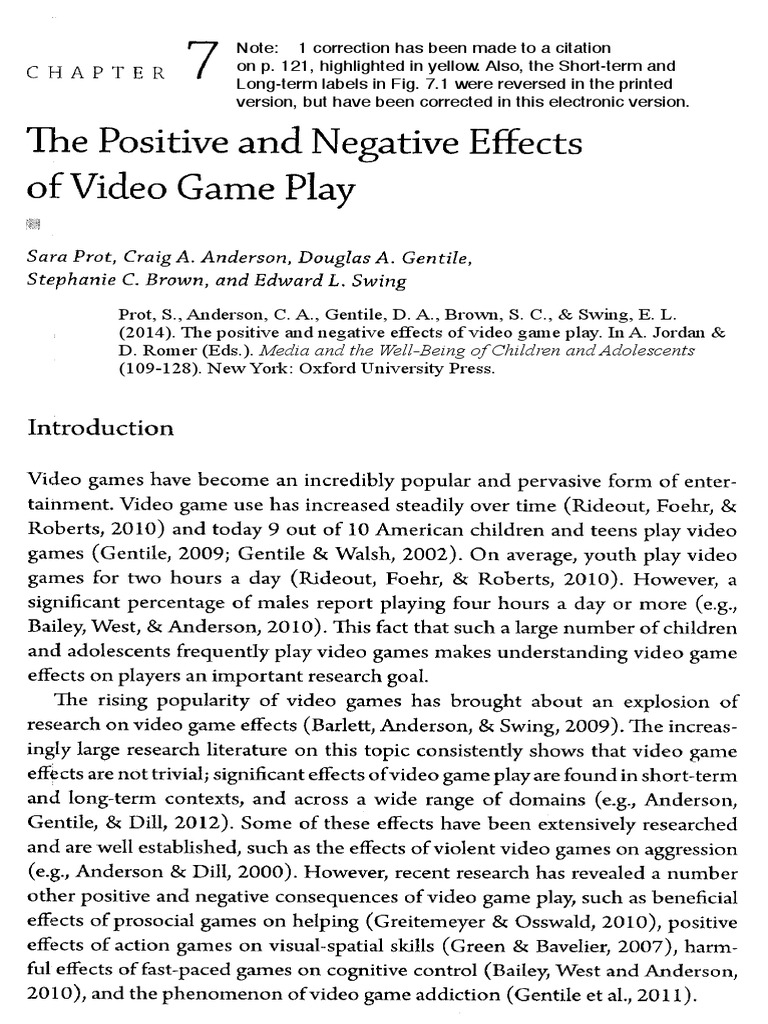 The Positive and Negative Effects of Video Game Play.pdf | Aggression ...