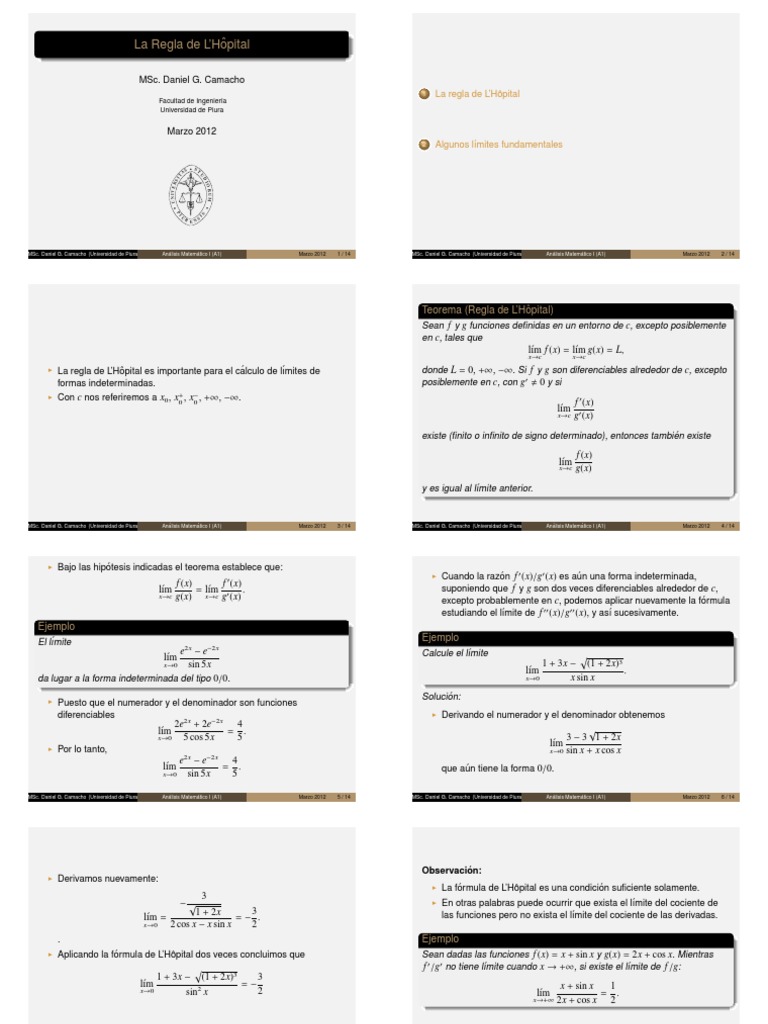 L Hopital Rule Prs Handout | PDF | Integral | Enseñanza de matemática