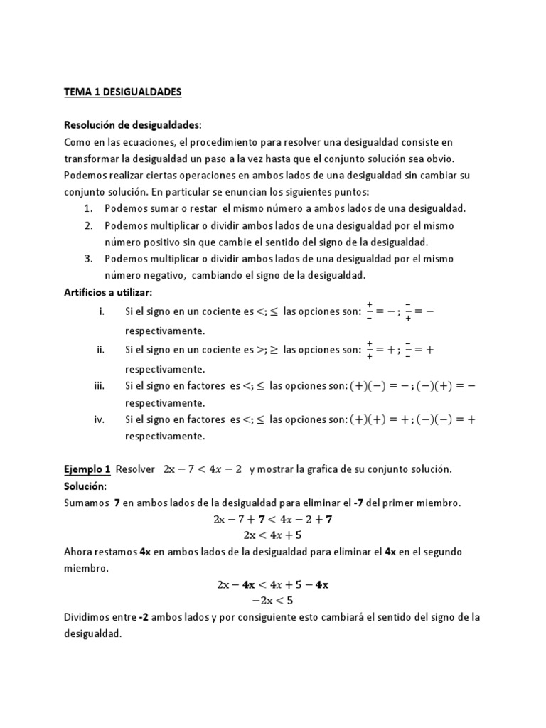 Tema 1 Desigualdades | PDF | Desigualdad (Matemáticas) | Intervalo (Matemáticas)