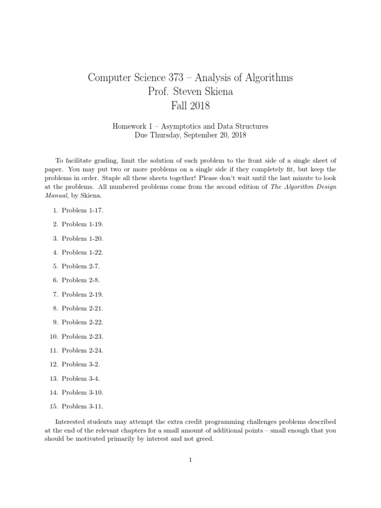 Computer Science 373 - Analysis of Algorithms Prof. Steven Skiena Fall ...