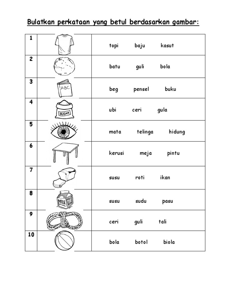 Bulatkan Perkataan Yang Betul Berdasarkan Gambar 1 | PDF