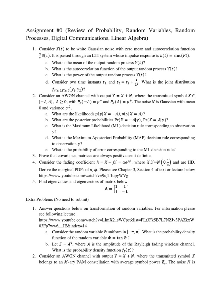 Assignment #0 (Review of Probability, Random Variables, Random ...