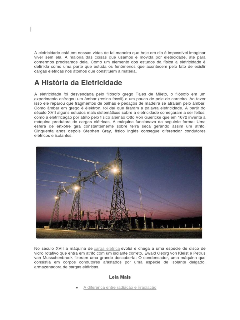 Eletricidade PDF | PDF | Eletricidade | Campo magnético