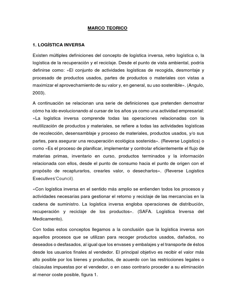 MARCO TEORICO Logistica Inversa | PDF | Logística | Reciclaje