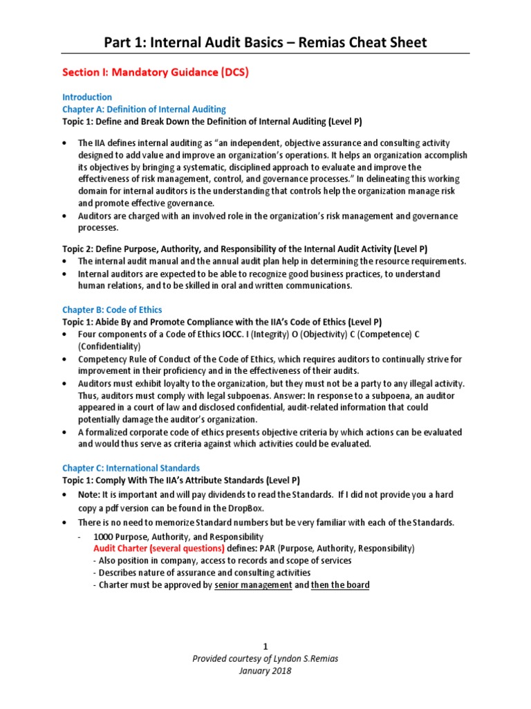 CIA Part 1 Cheat Sheet Updated January 2018 | PDF | Internal Audit ...