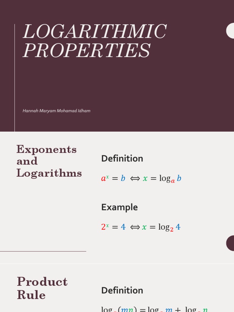 Logarithmic Properties: Hannah Maryam Mohamad Idham | PDF
