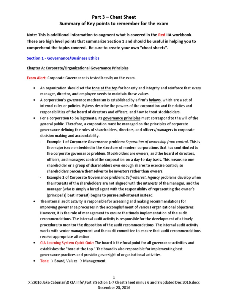 CIA Part 3 Section 1-7 Cheat Sheet Minus Sections 6 and 8 | PDF ...