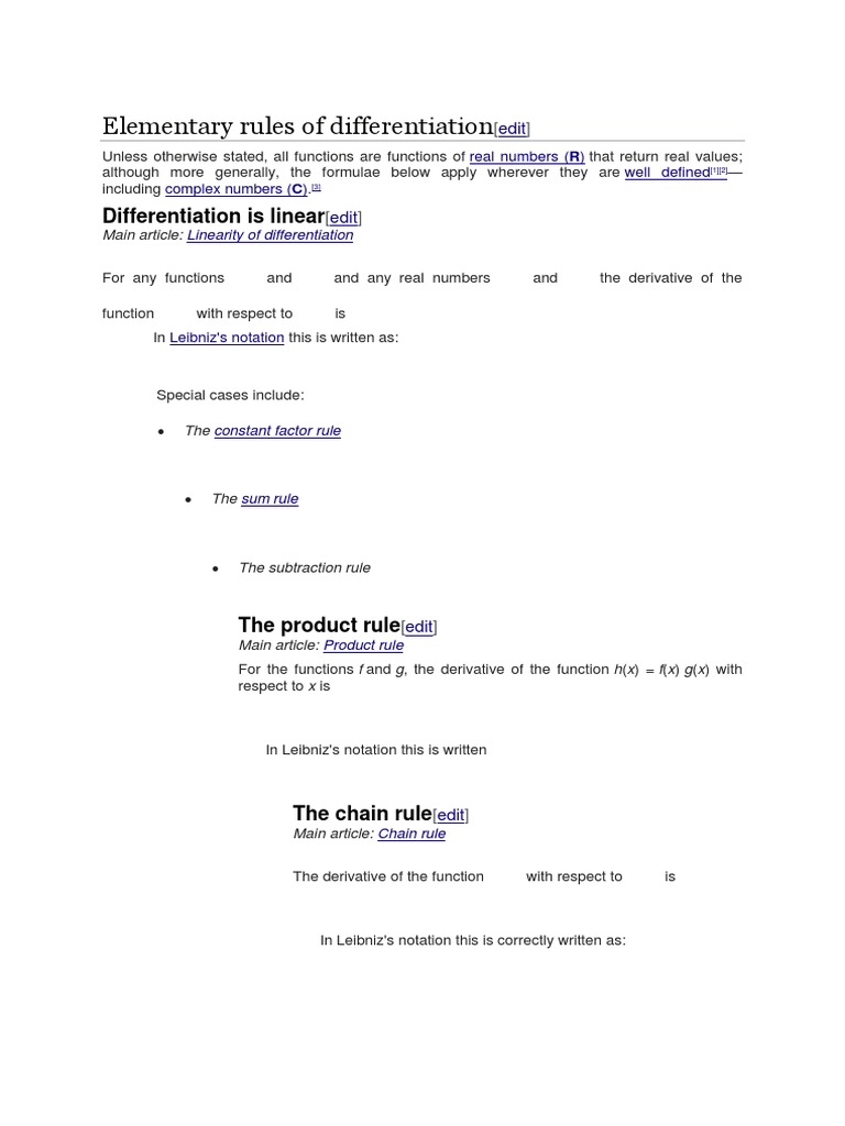 Elementary Rules of Differentiation | PDF | Derivative | Function ...