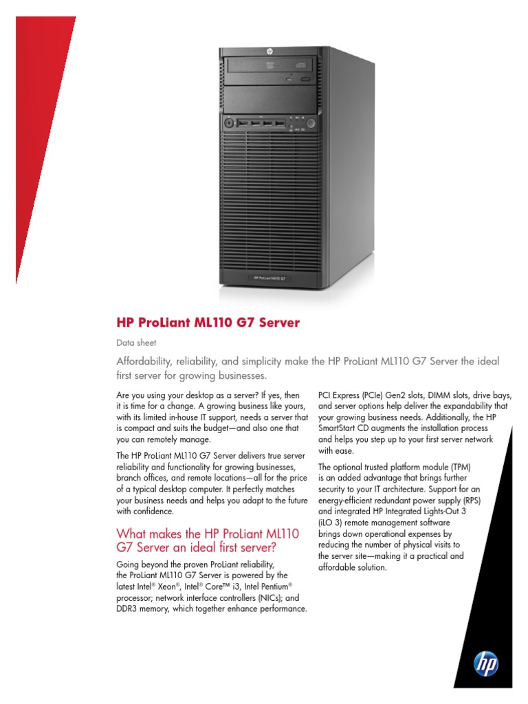 What Makes The HP Proliant Ml110 G7 Server An Ideal First Server? | PDF ...
