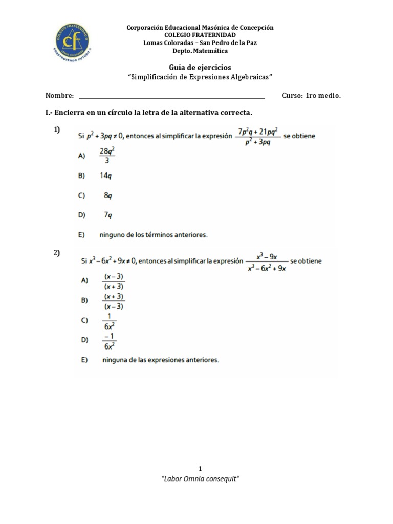Guía Simplificar Expresiones Álgebraicas | Descargar gratis PDF ...