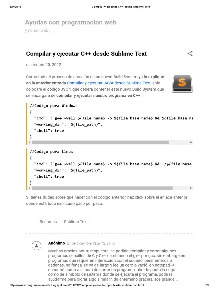 Compilar y Ejecutar C++ Desde Sublime Text | PDF | C ++ | Java ...