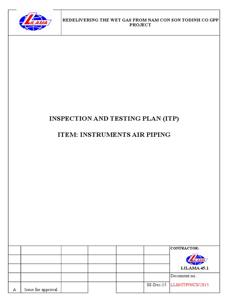Inspection And Testing Plan (Itp) Item: Instruments Air Piping ...