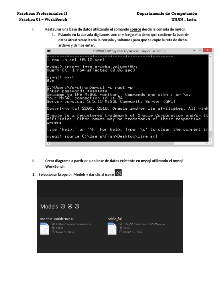 Práctica 01 - Mysql Workbench | PDF | Point and Click | Gestión de ...