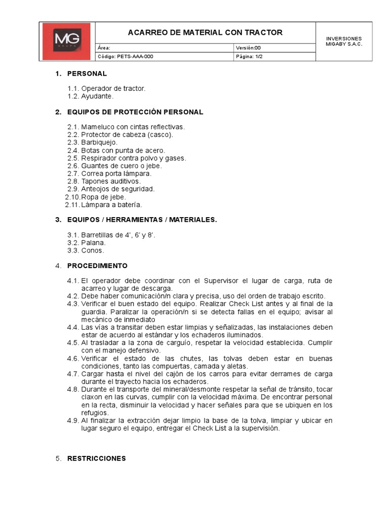 Pets - Min-Acarreo de Material Con Tractor | PDF | Transporte