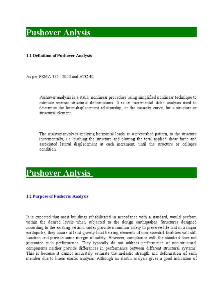 Pushover Anlysis: 1.1 Definition of Pushover Analysis | PDF ...