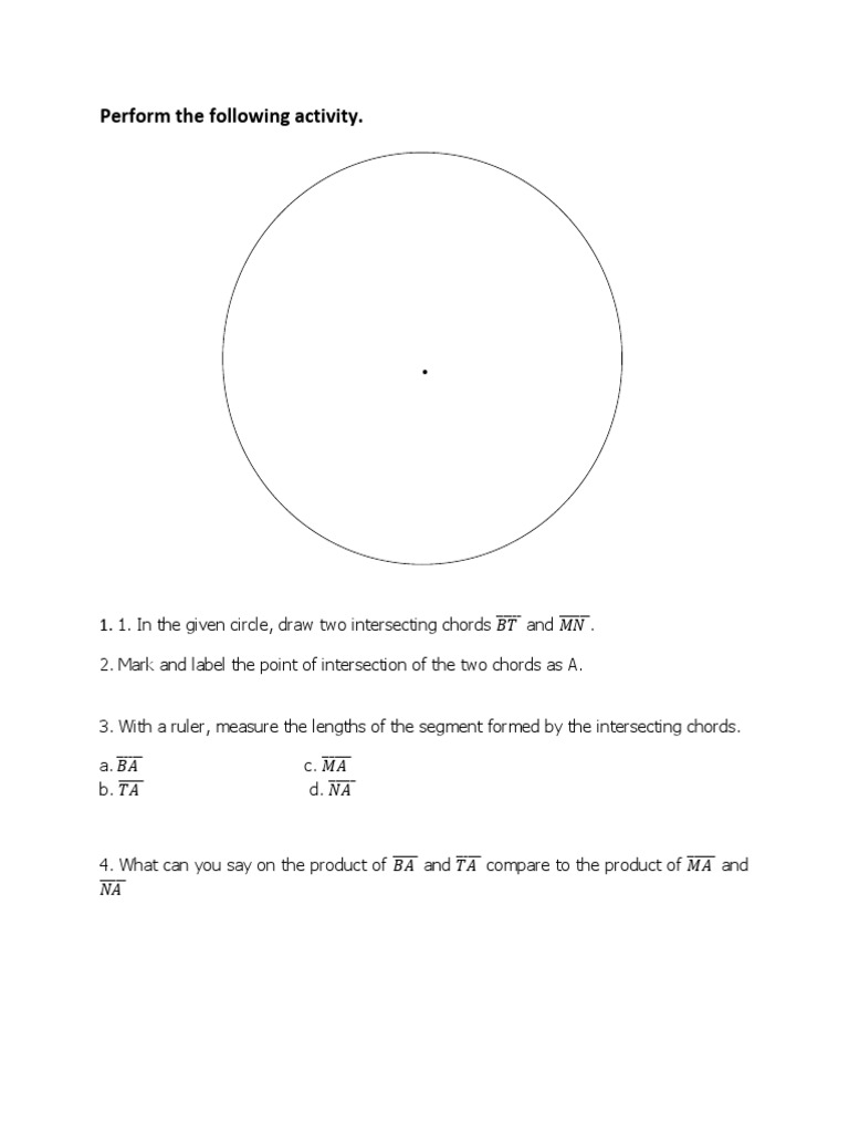 Intersecting Chords in a Circle Activity | PDF | Geometry | Elementary ...